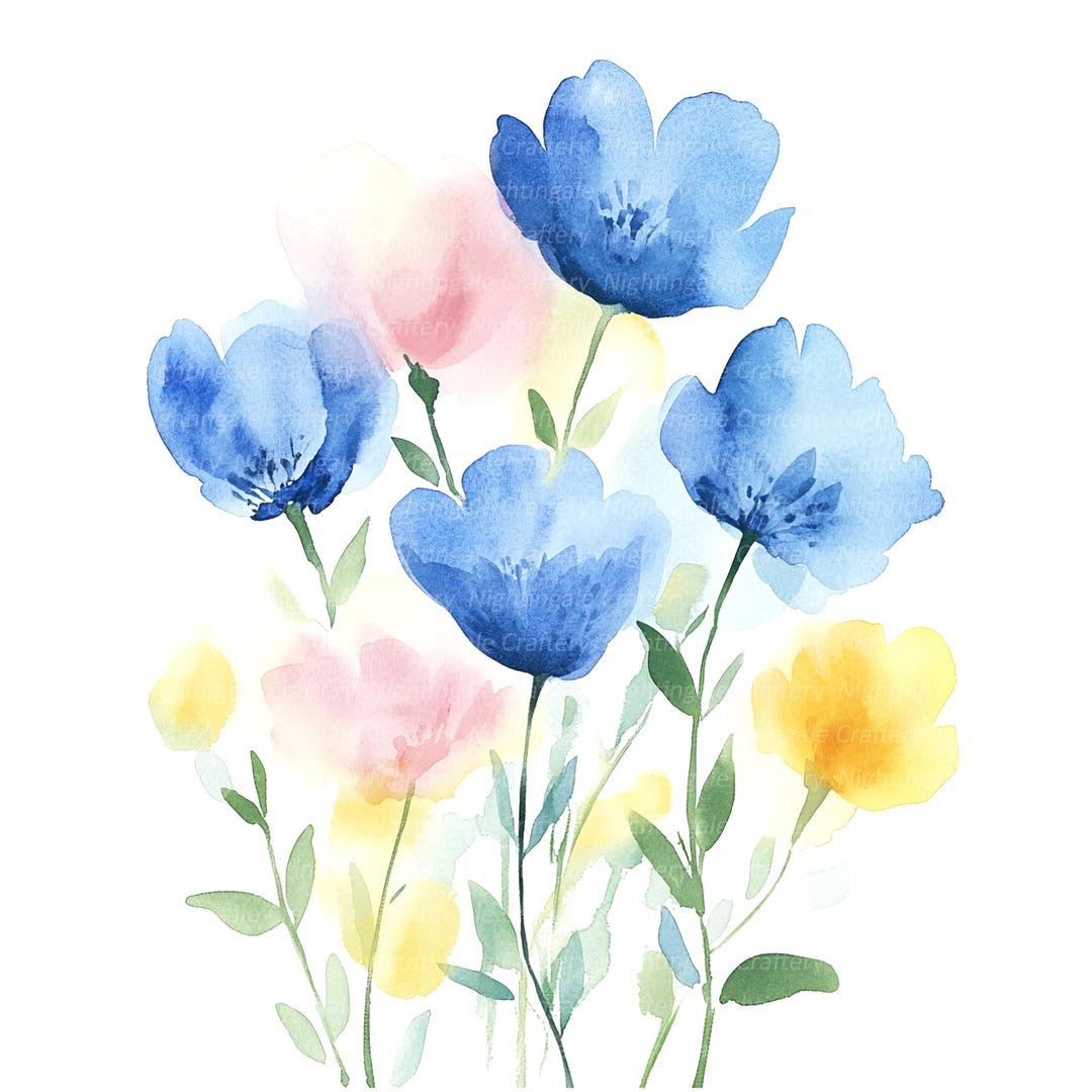 16 Spring Flowers Clipart Set 2, Tulips Clipart, Printable Watercolor ...