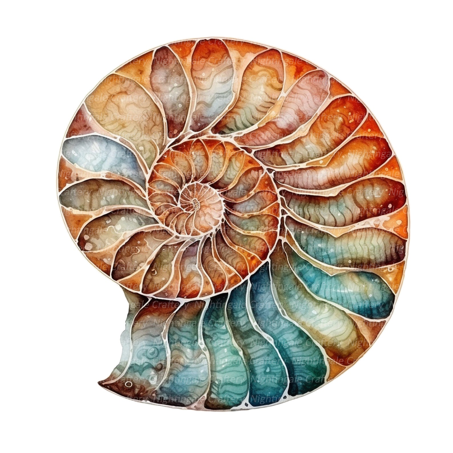 8 Ammonite Fossil Clipart, Fossils Clipart, Printable Watercolor ...