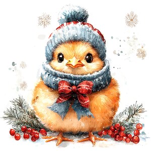 10 Christmas Chick Clipart, Christmas Card, Printable Watercolor ...