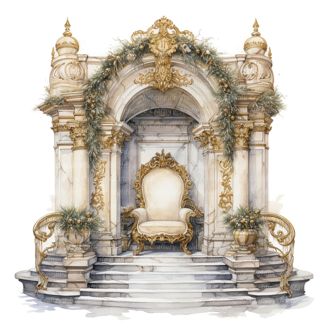 8 Golden Throne Clipart, King Princess Throne, Printable Watercolor ...