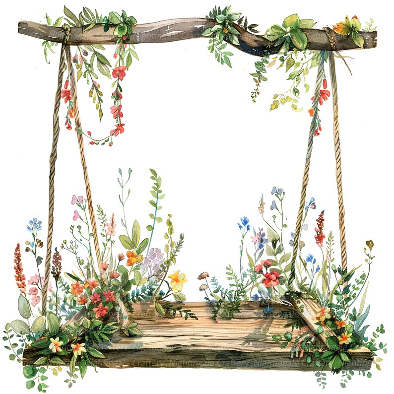 12 Floral Swing Clipart Set 2, Flower Swing, Printable Watercolor ...