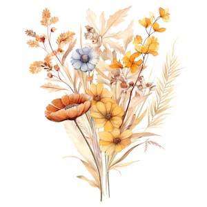 16 Autumn Flowers Clipart, Boho Flowers Clipart, Printable Watercolor ...