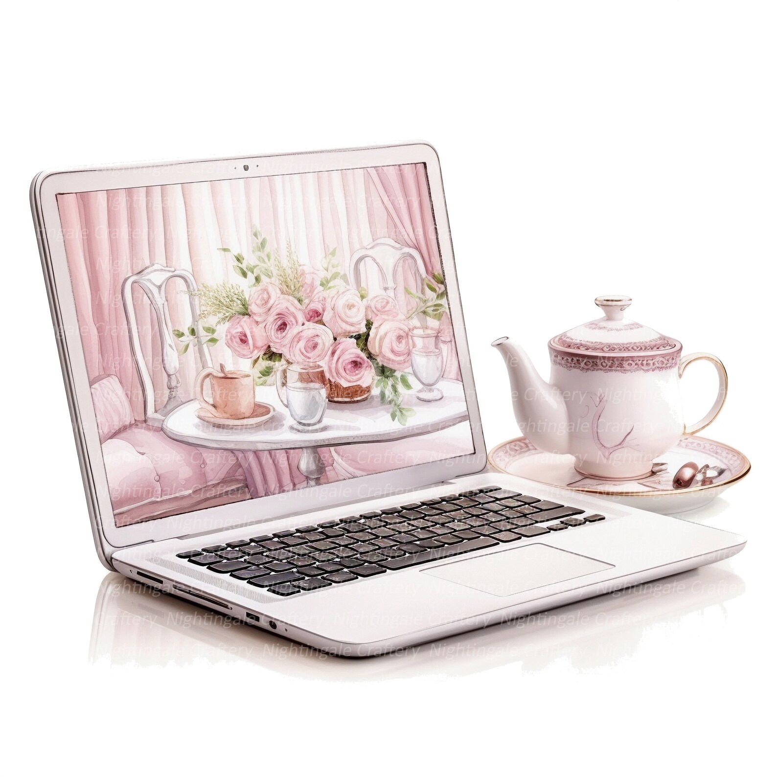 11 Floral Laptop Clipart, Shabby Chic Laptop, Printable Watercolor ...