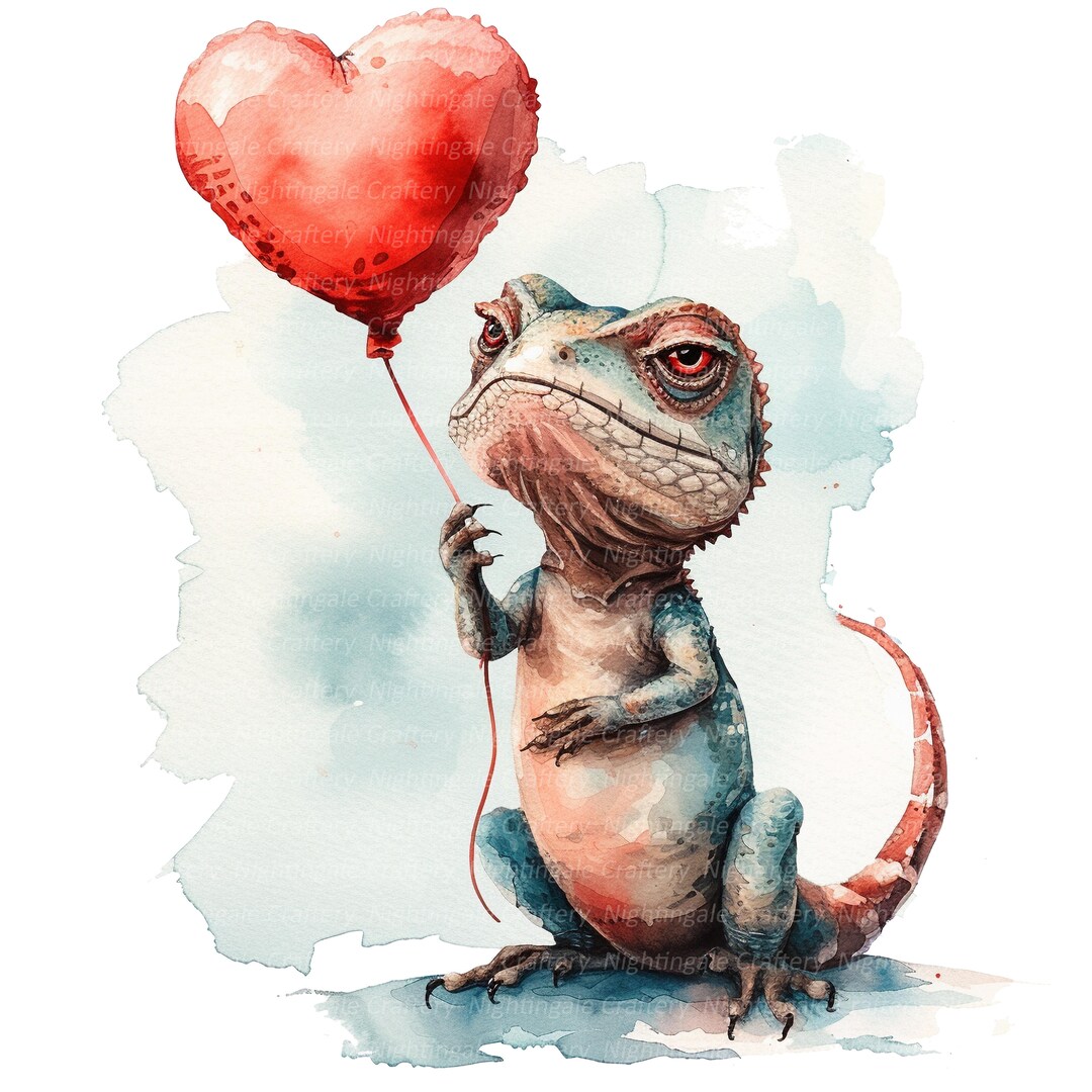 11 Lizard Balloon Clipart, Valentine Card, Printable Watercolor Clipart ...