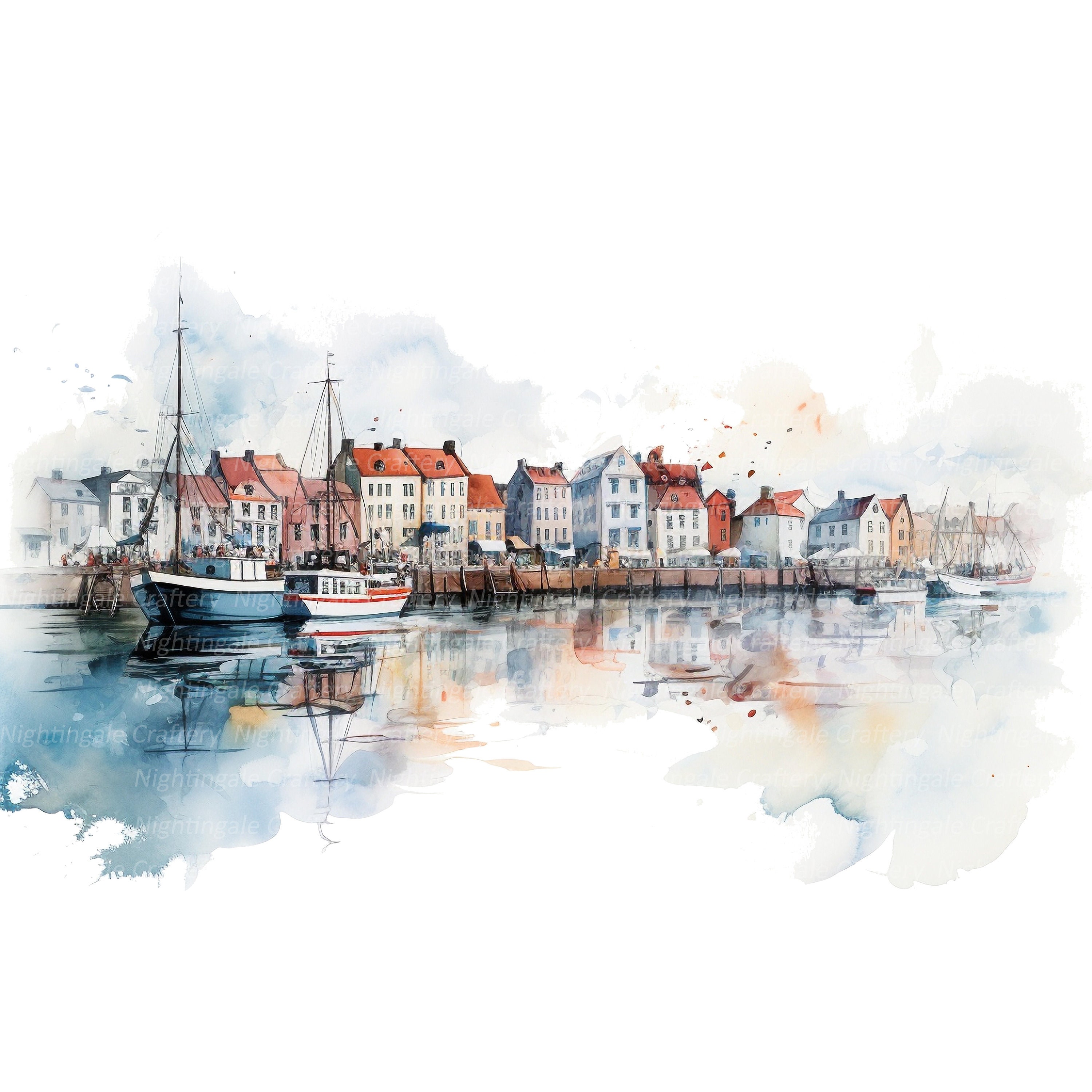 10 Harbour Landscape Clipart Printable Watercolor Clipart - Etsy