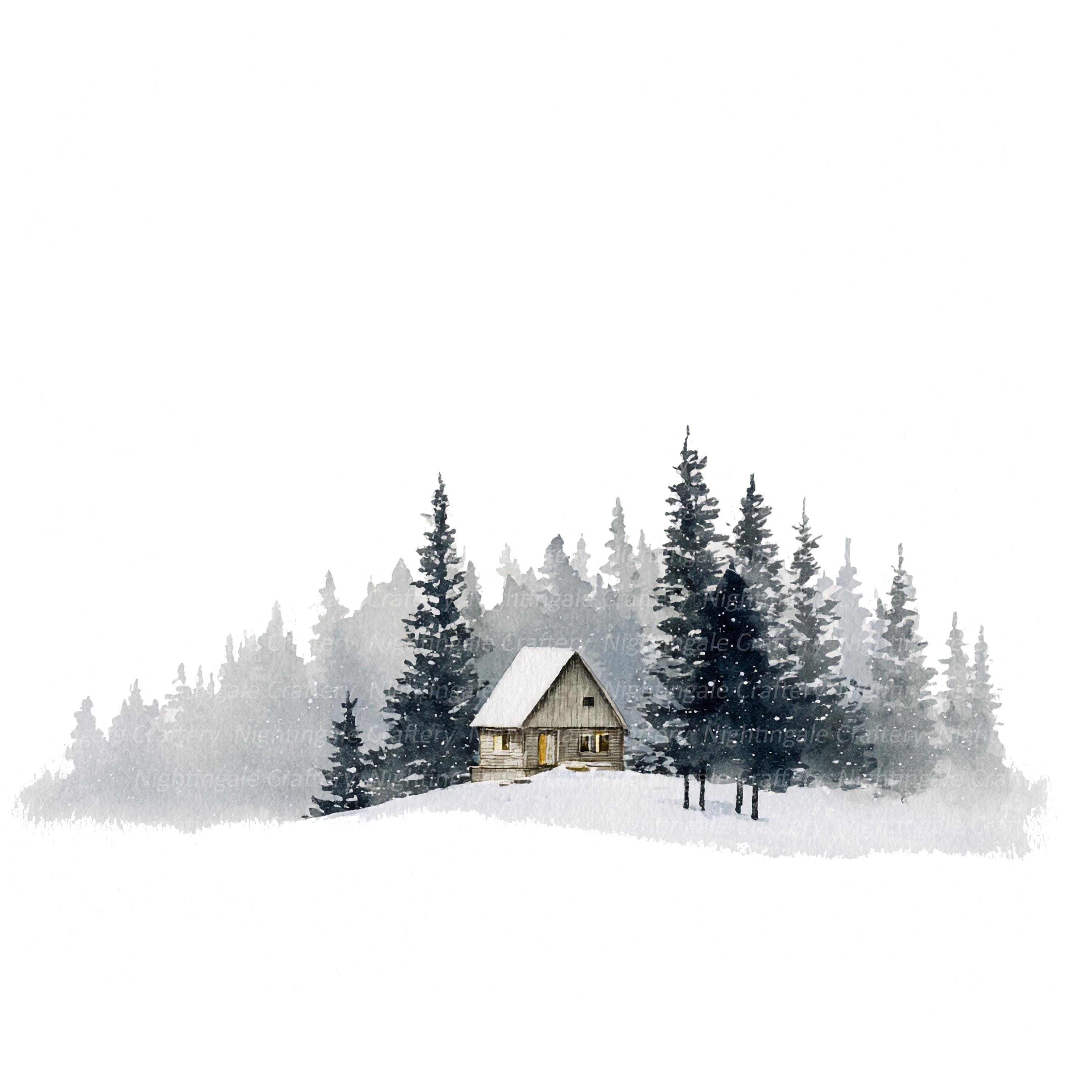 11 Christmas House Clipart, Winter Landscape, Printable Watercolor ...