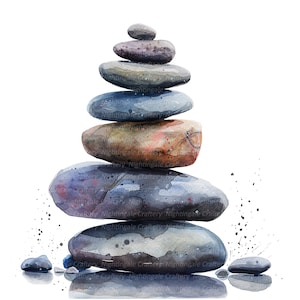 12 Zen Stones Clipart 2, Meditation Stones, Printable Watercolor ...