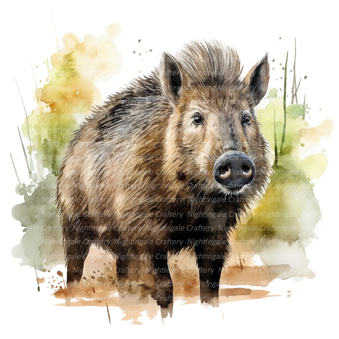 Wild Boar in Forest Clipart Printable Watercolor Clipart 10 - Etsy