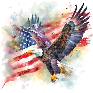 12 Patriotic Eagle Flag Clipart, USA Flag Eagle, Printable Watercolor ...