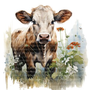 Cow Calf Clipart, Farm Clipart, Printable Watercolor Clipart, 10 High ...