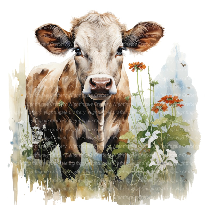 Cow Calf Clipart Farm Clipart Printable Watercolor Clipart - Etsy