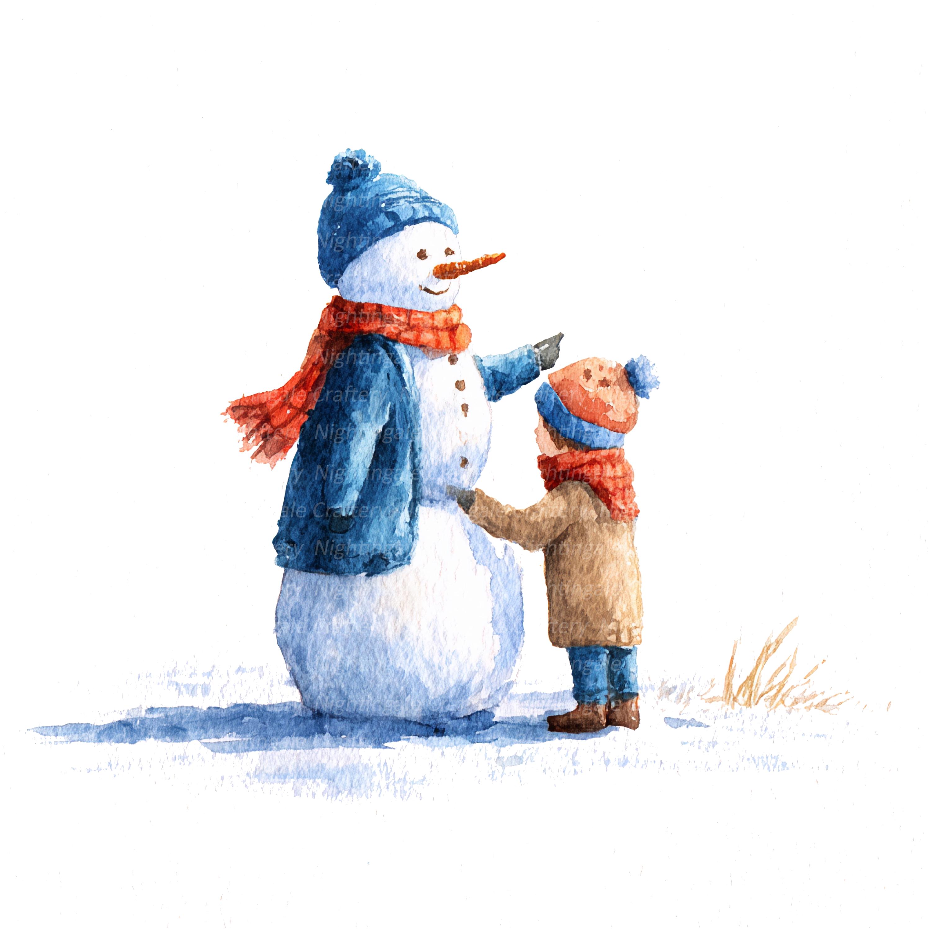 10 Kids and Snowman Clipart, Kid in Winter, Printable Watercolor ...