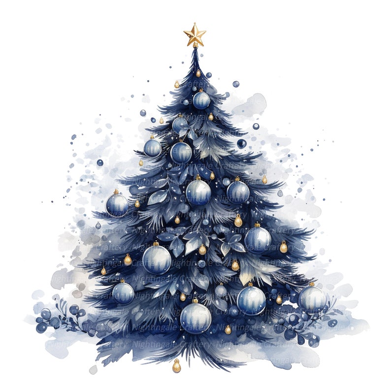 14 PNG Christmas Tree Set 2 Clipart, Printable Watercolor Clipart, High ...