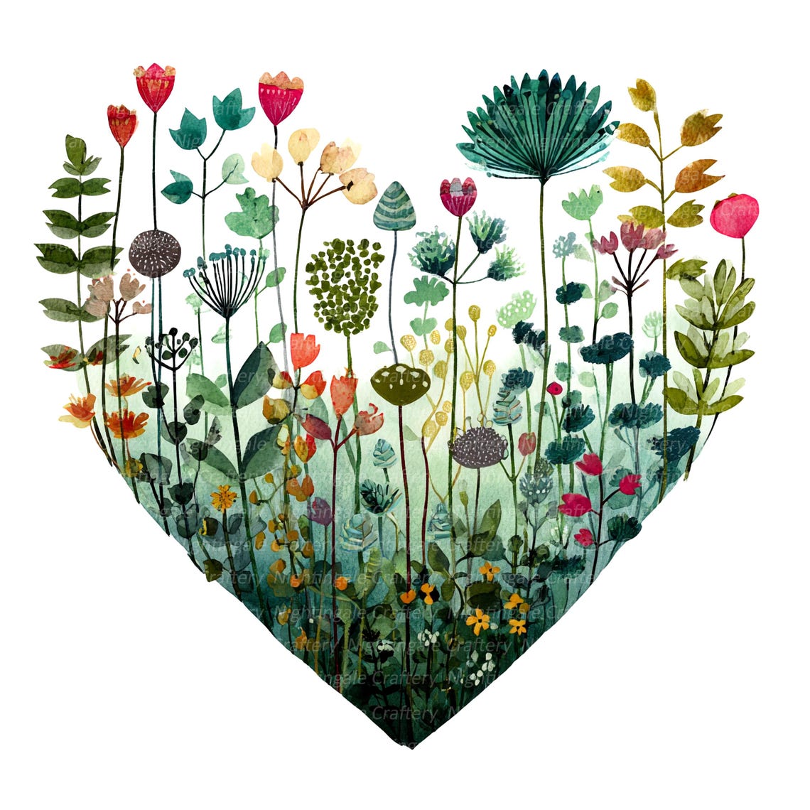 8 Forest Plants Heart Clipart, Floral Heart, Digital Clipart ...