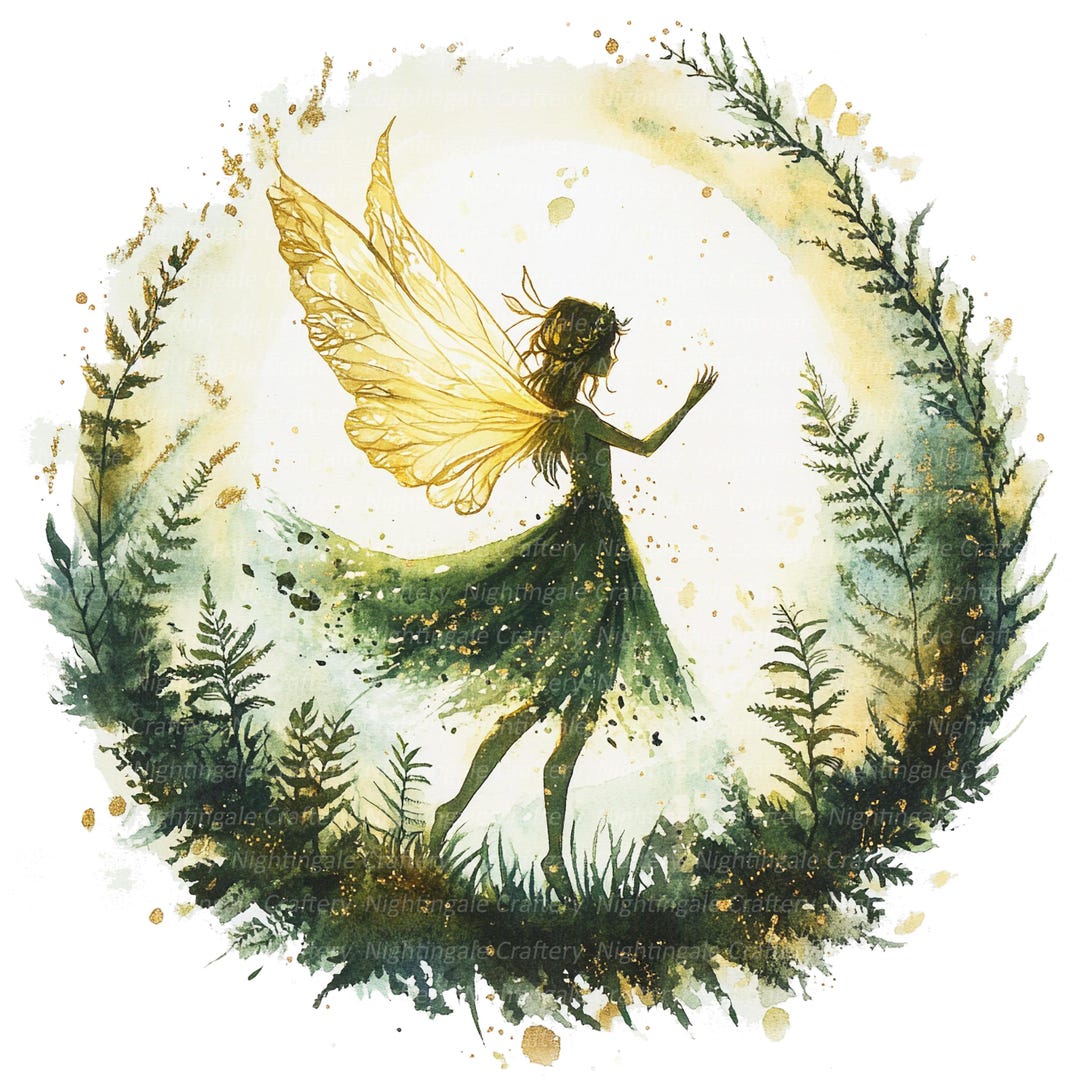 7 Forest Fairy Clipart, Ferns Fairy Clipart, Printable Watercolor ...