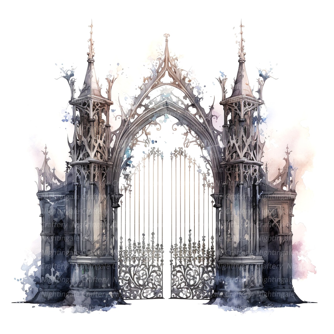 10 Gothic Gates Clipart, Antique Gates, Old Gates, Printable Watercolor ...
