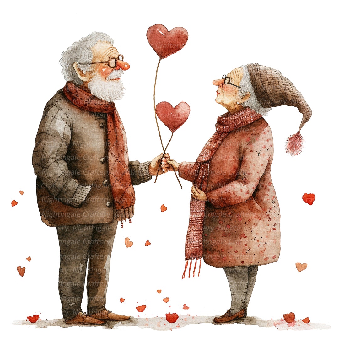 8 Elderly Couple Clipart Set 2, Old Couple Love, Printable Watercolor ...