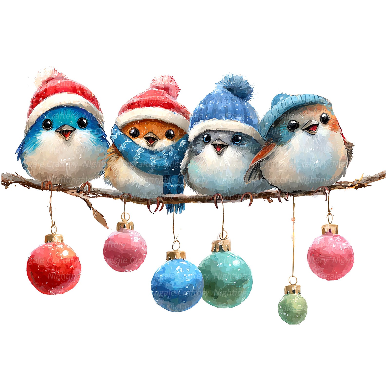 10 Funny Christmas Birds Clipart, Robin, Printable Watercolor Clipart ...