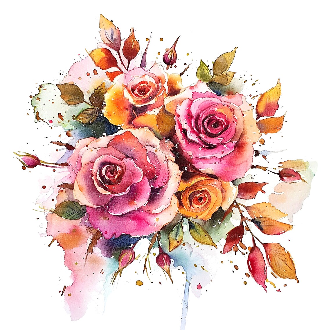 11 Roses Bouquet Clipart Set 2, Roses Print, Printable Watercolor ...