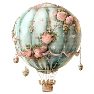 14 Hot Air Balloon Clipart, Victorian Vintage Balloon, Printable ...