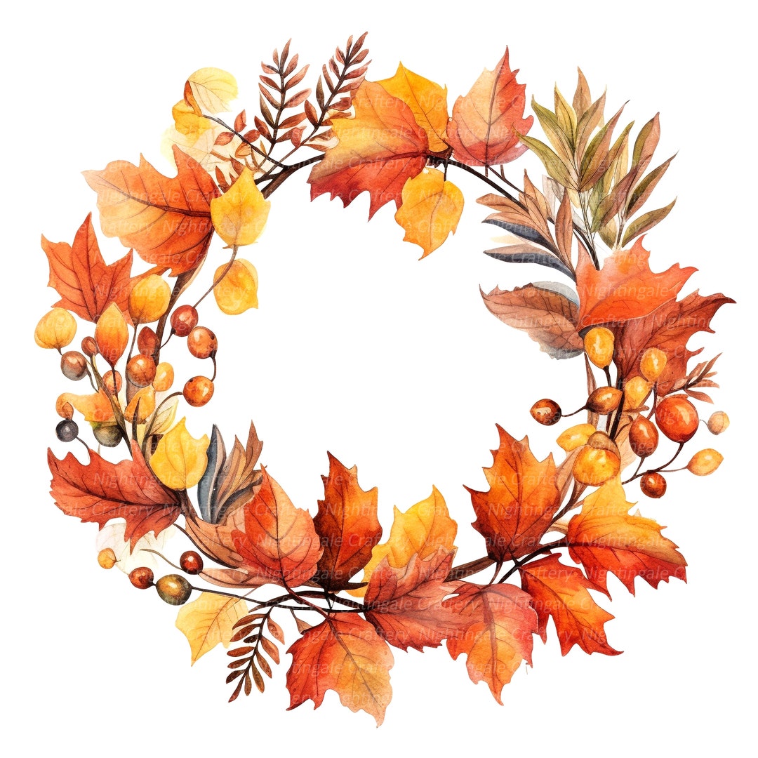 10 Autumn Leaves Wreath Clipart, Dried Leaves Clipart, Printable ...