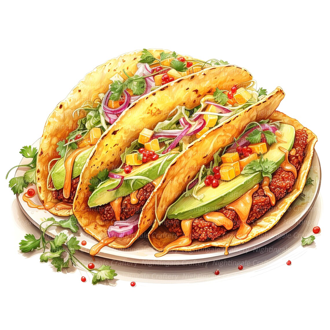 8 Tasty Taco Clipart, Fast Food Menu Clipart, Printable Watercolor ...