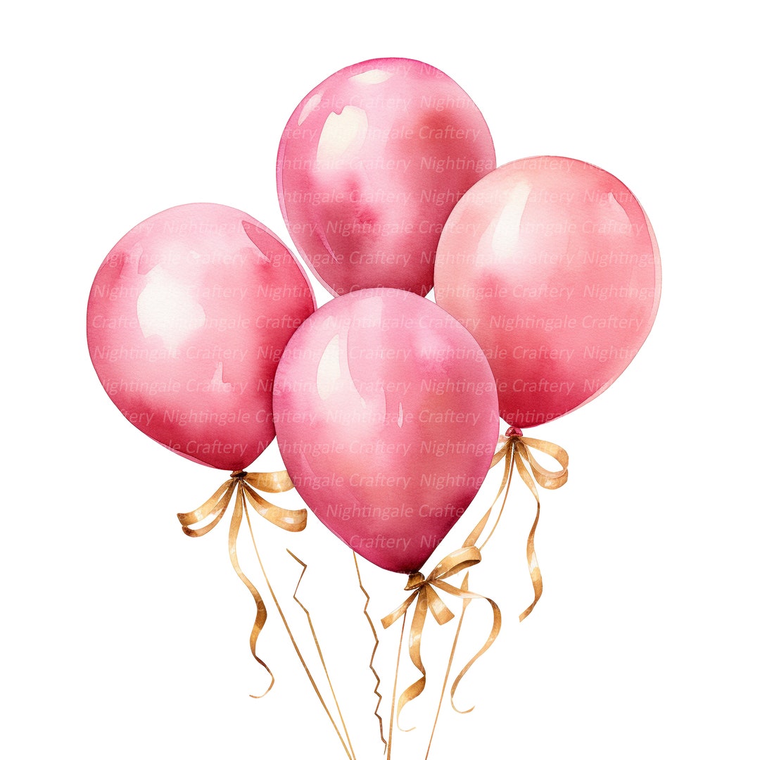 10 Party Balloons Clipart, Pink Balloons Clipart, Golden, Printable ...