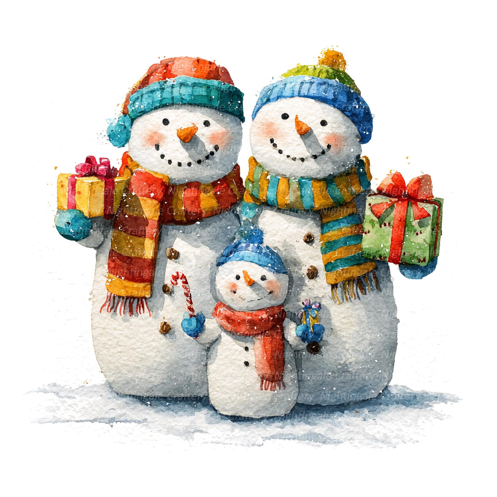 10 Snowman Family Clipart, Christmas Clipart, Printable Watercolor ...