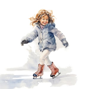 12 Kids Ice Skating Clipart, Kids in Winter, Printable Watercolor ...