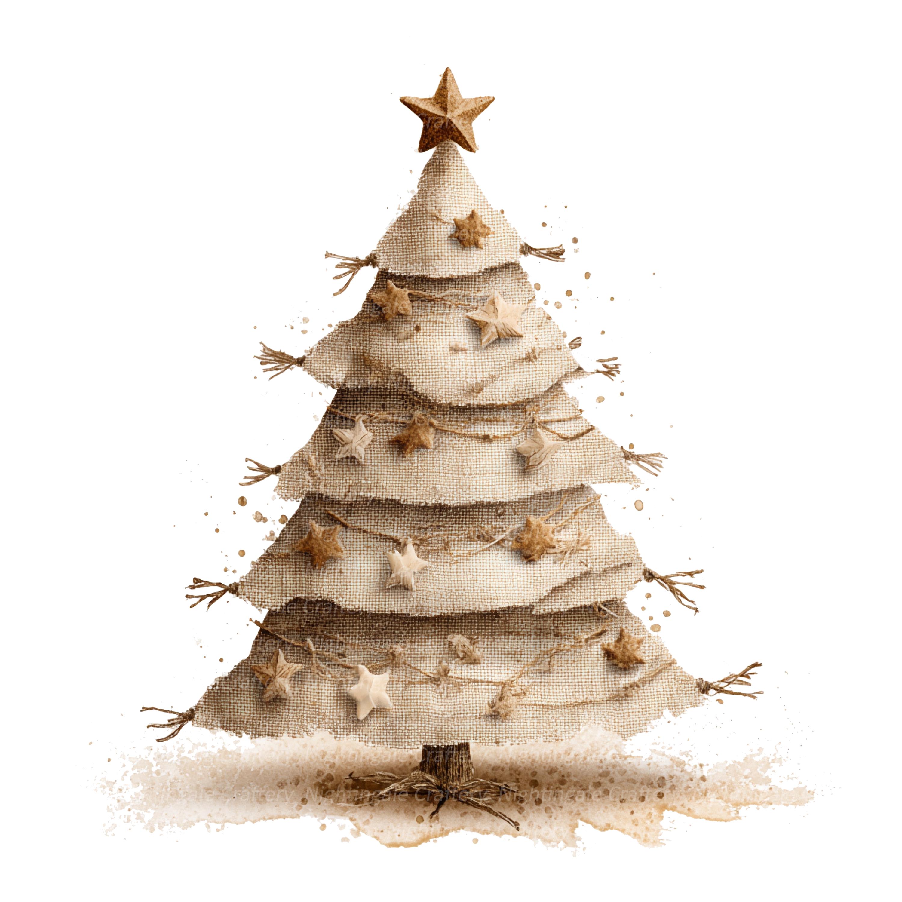 14 Rustic Hessian Christmas Tree Clipart, Printable Watercolor Clipart ...
