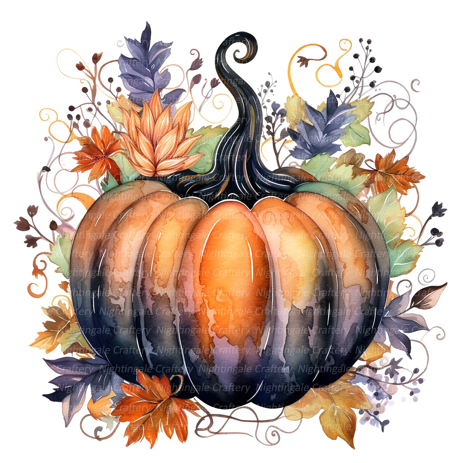 12 Dark Boho Pumpkin Clipart, Halloween, Printable Watercolor Clipart ...