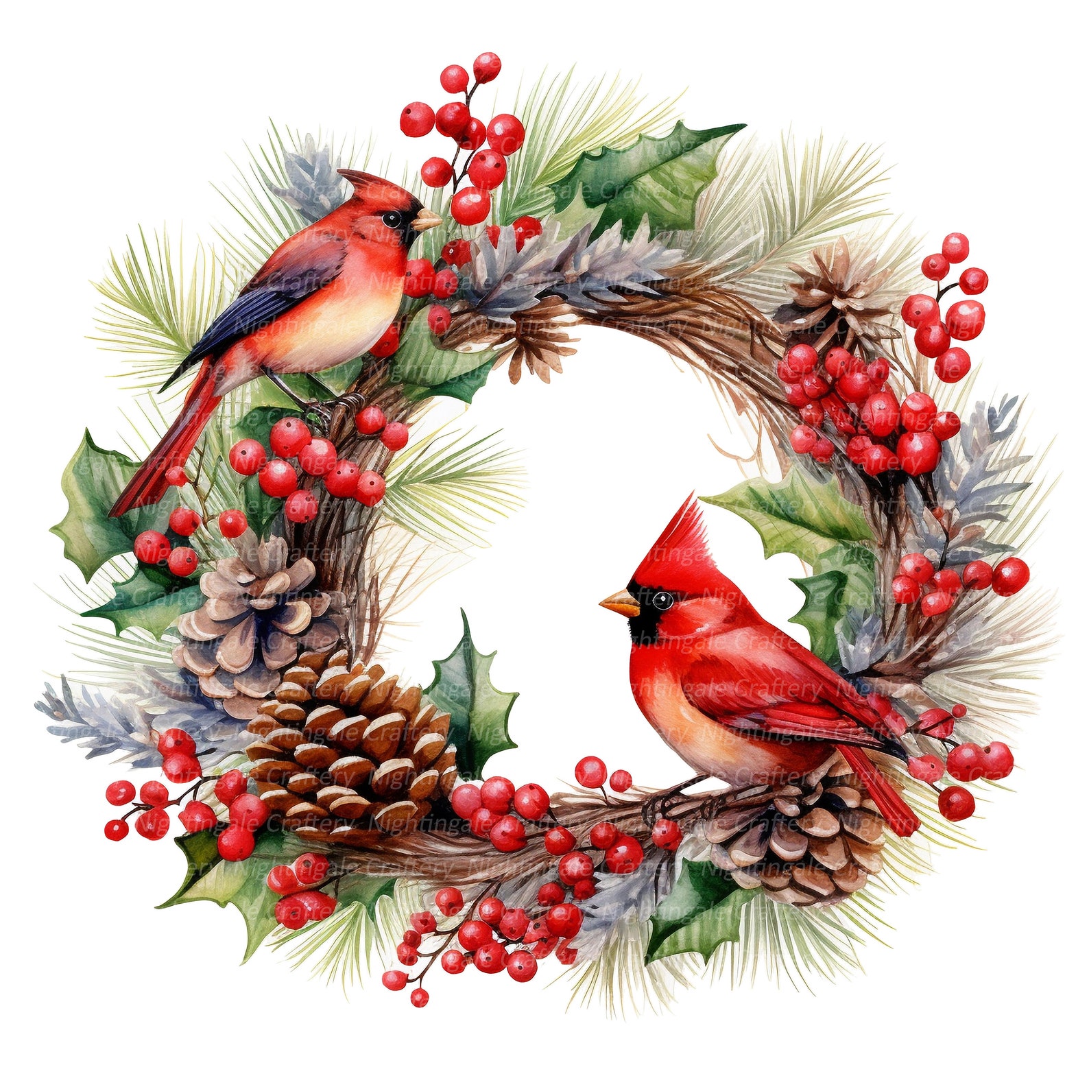 20 Christmas Wreath Clipart, Cute Birds Clipart, Digital Clipart ...