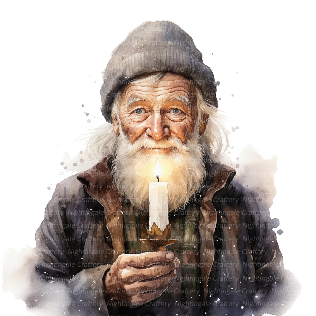 9 Old Man With Candle Clipart, Christmas Old Man, Printable Watercolor ...
