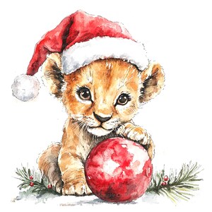8 Christmas Lion Clipart, Baby Lion, Christmas Card, Printable ...