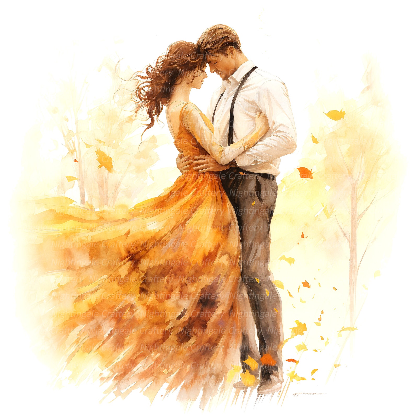 14 Couple Dancing in Autumn Clipart, Printable Watercolor Clipart, High ...