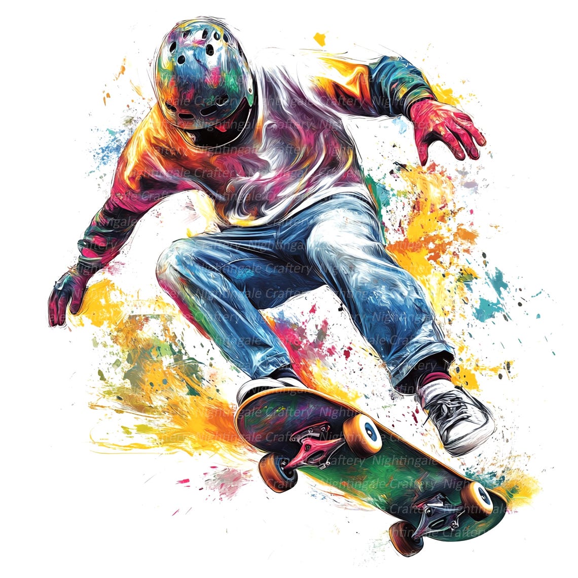 6 Skateboard Clipart, Skateboarding Abstract Art, Printable Watercolor ...