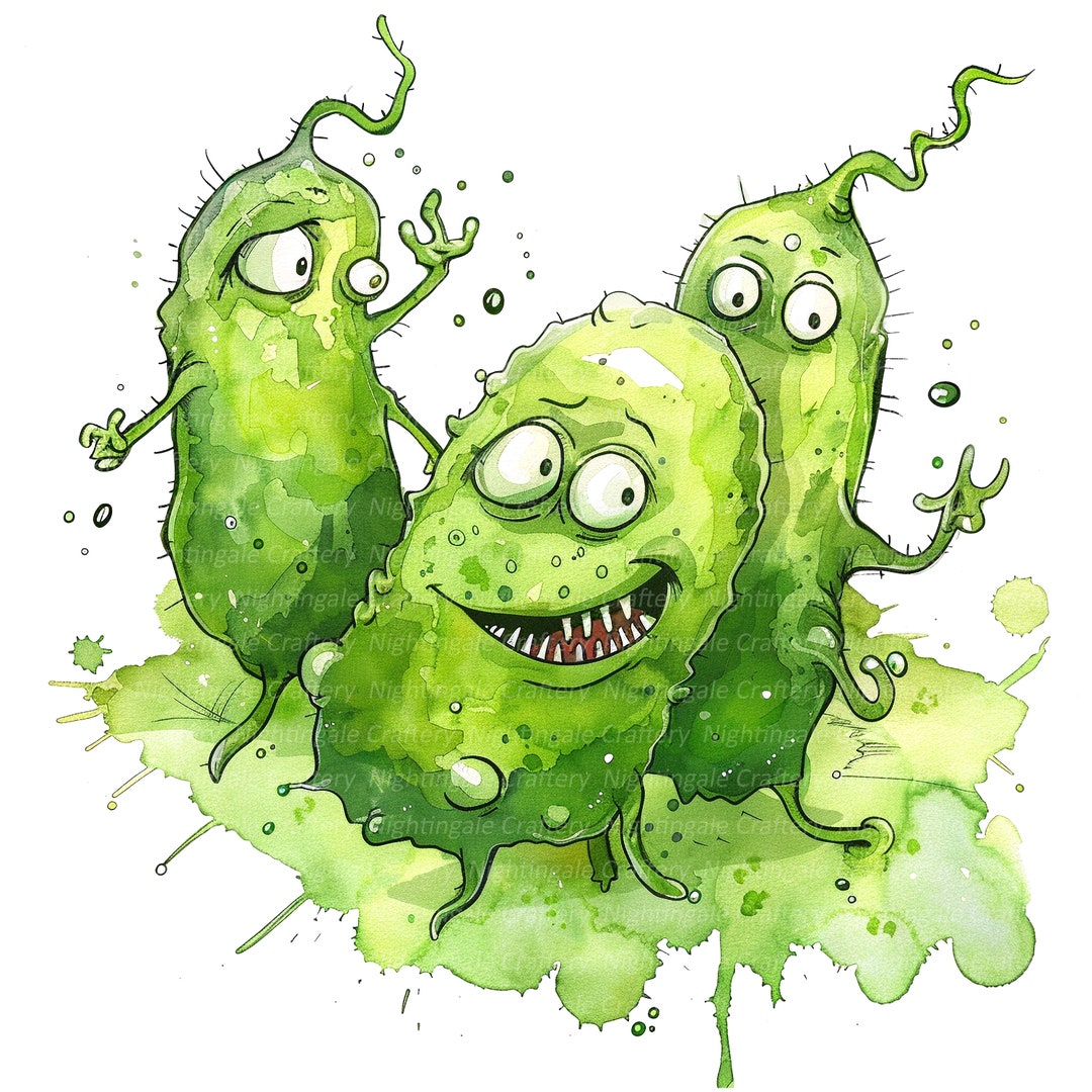 12 Cartoon Bacteria Clipart, Virus Clipart, Printable Watercolor ...