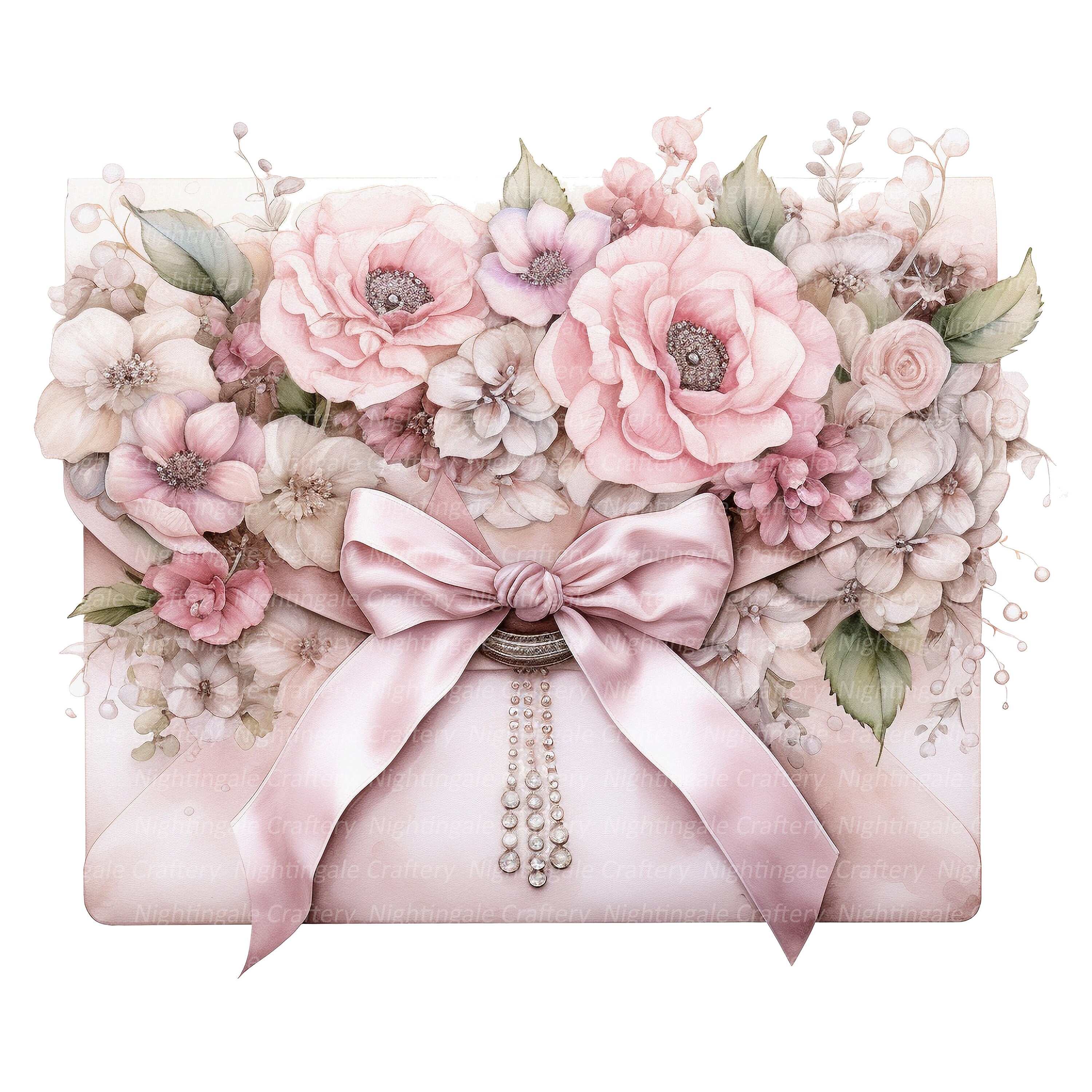 10 Vintage Floral Envelope Clipart, Shabby Chic, Printable Watercolor ...