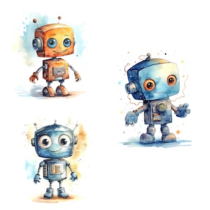14 Cute Little Robots Clipart, Cartoon Robot, Printable Watercolor ...