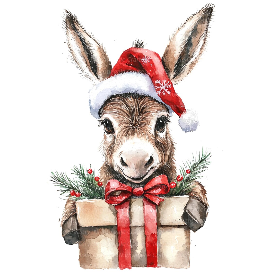 10 Christmas Donkey Clipart, Festive Donkey, Printable Watercolor ...
