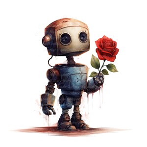12 Robot With Rose Clipart, Cartoon Robot Love, Printable Watercolor ...
