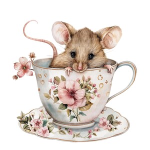 8 Mouse and Teacup Clipart, Tea Cup Clipart, Printable Watercolor ...