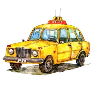 10 Cartoon Taxi Cab Clipart, Taxi Clipart, Printable Watercolor Clipart ...