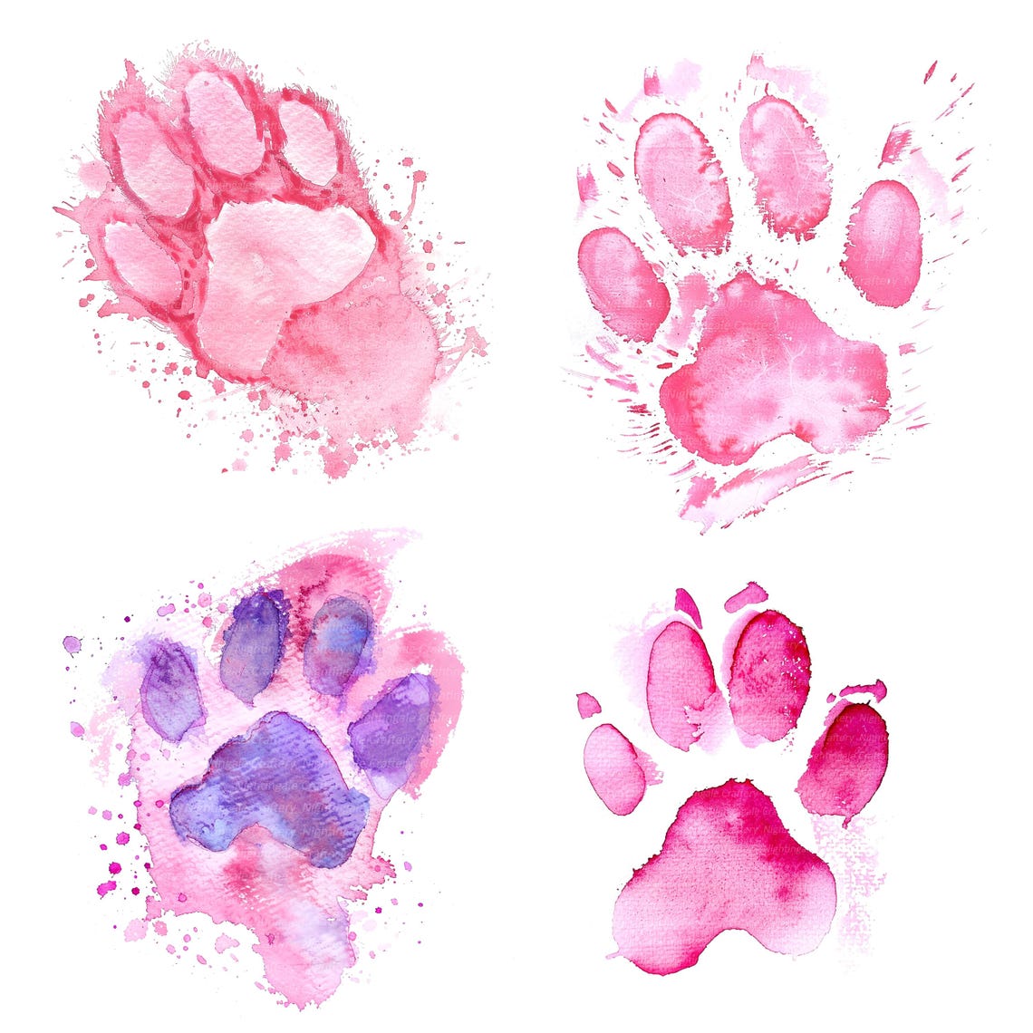 15 Dog Paw Clipart, Paw Print, Cat Paw, Printable Watercolor Clipart ...