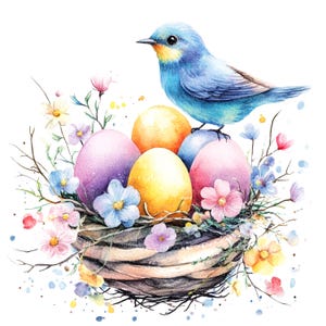 12 Easter Basket Clipart, Easter Birds Clipart, Easter Card, Printable ...