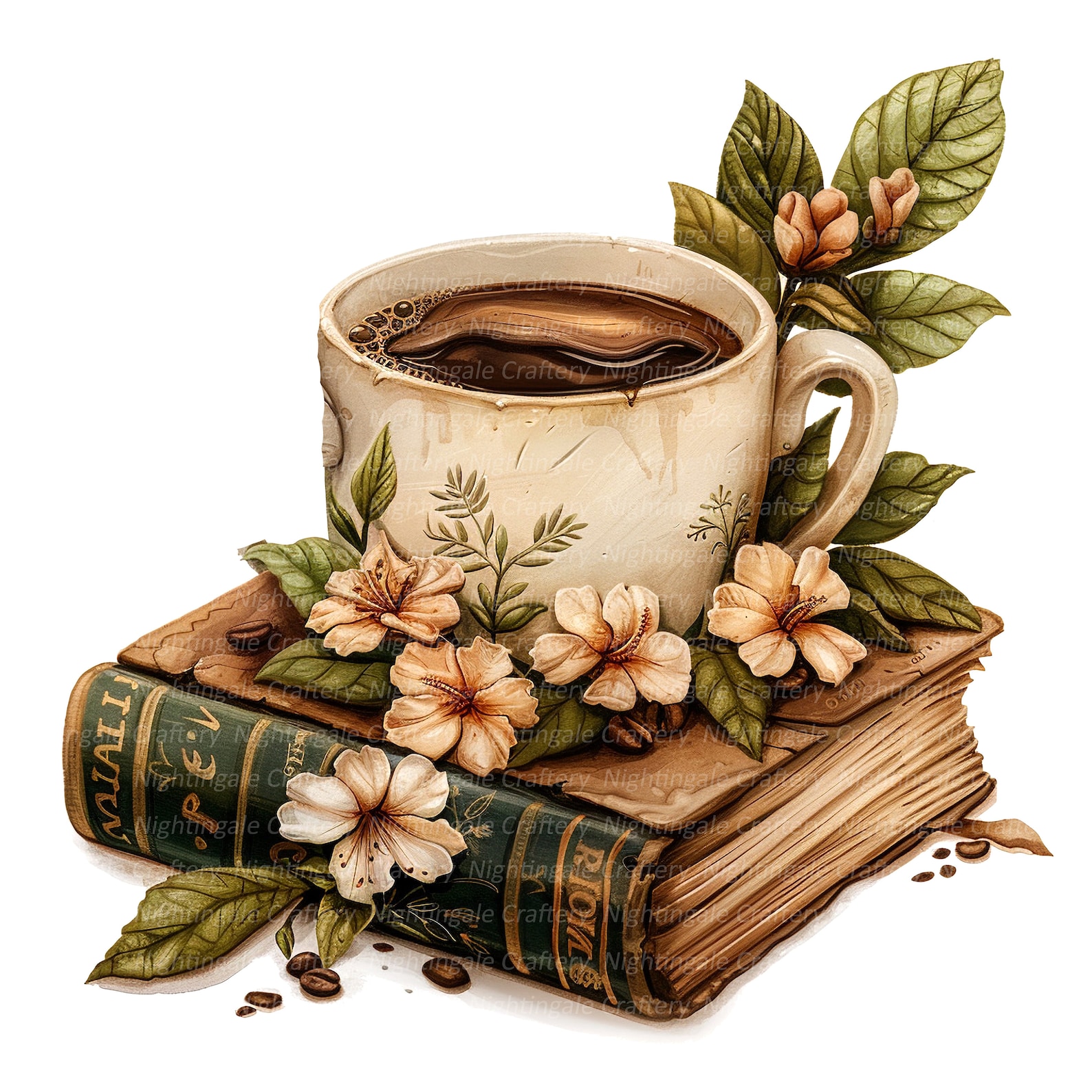 12 Coffee and Book Clipart, Coffee Clipart, Printable Watercolor ...