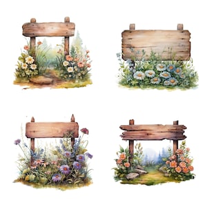 22 Wooden Sign Clipart, Rustic Wood Sign, Printable Watercolor Clipart ...