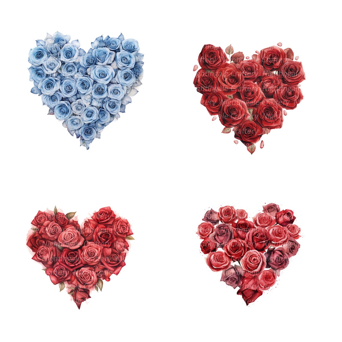 14 Roses Heart Clipart Floral Heart Digital Clipart - Etsy