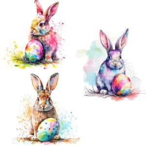 14 Easter Bunny Clipart Set 5, Bunny and Egg, Printable Watercolor ...