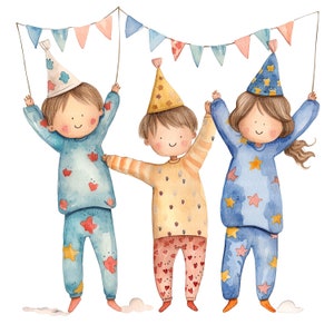 10 Pajama Party Clipart, Kids Slumber Party, Printable Watercolor ...